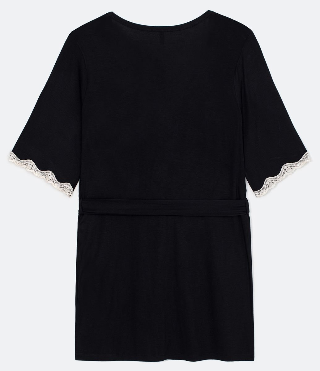 Robe Curto em Viscolycra com Renda na Manga Preto