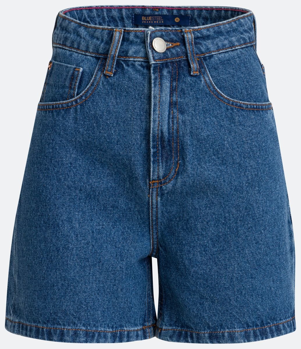 Short Mom Cintura Alta em Jeans com Bolsos com Puídos Azul - Renner