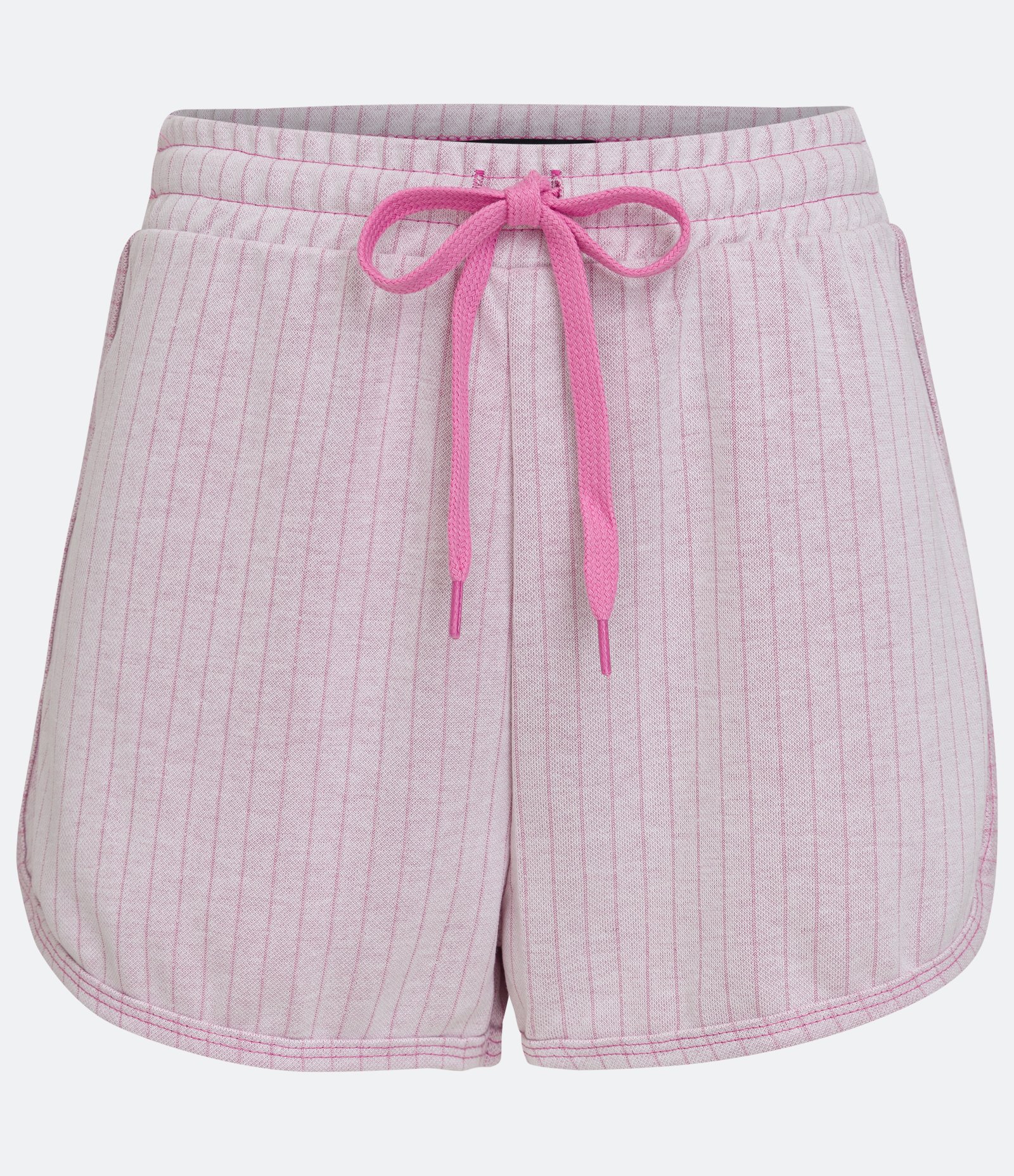 Short Runner em Moletinho Estampa Risca de Giz com Amarração no Cós Rosa