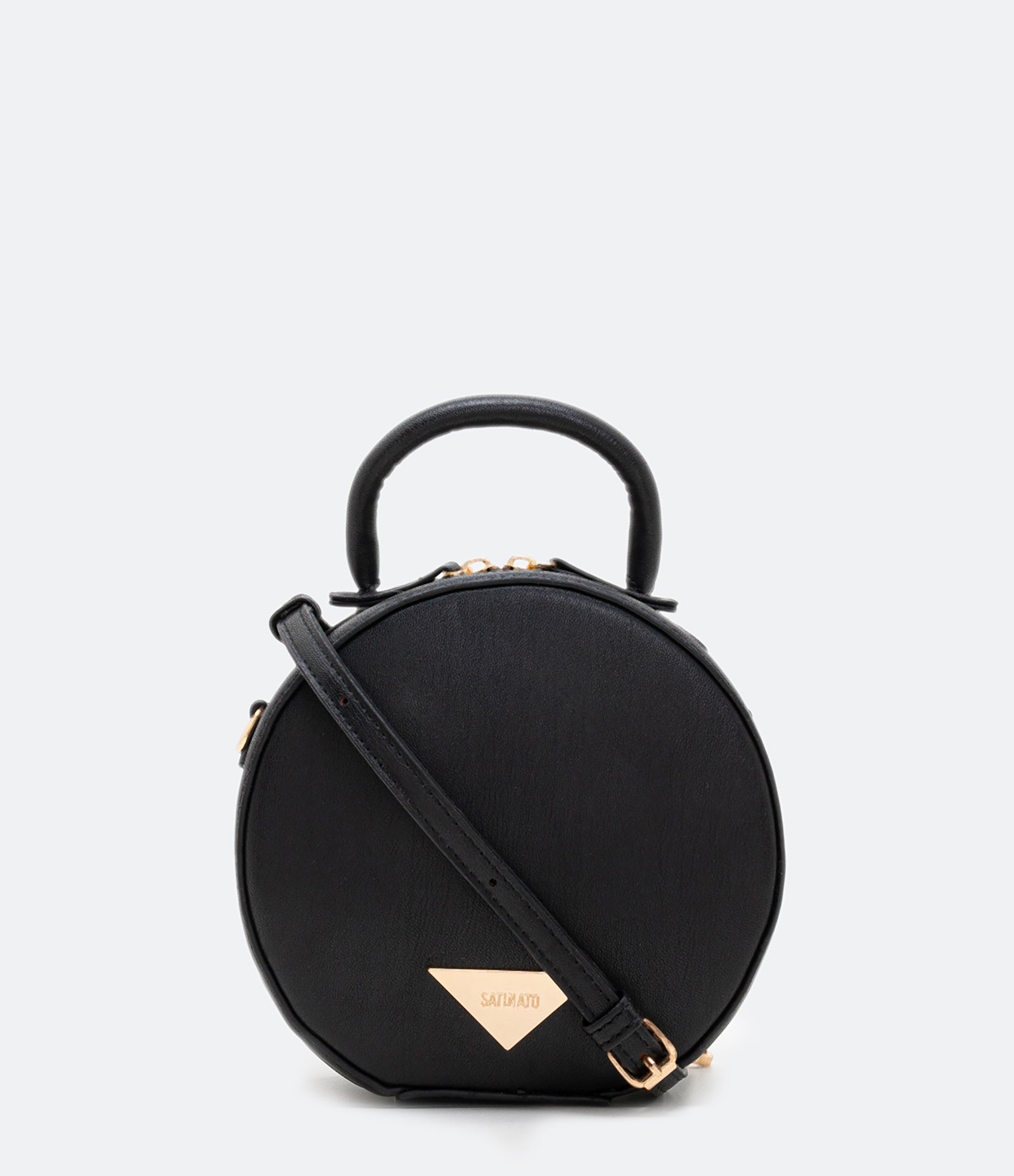 Bolsa Transversal Redonda com Alça de Mão Preto