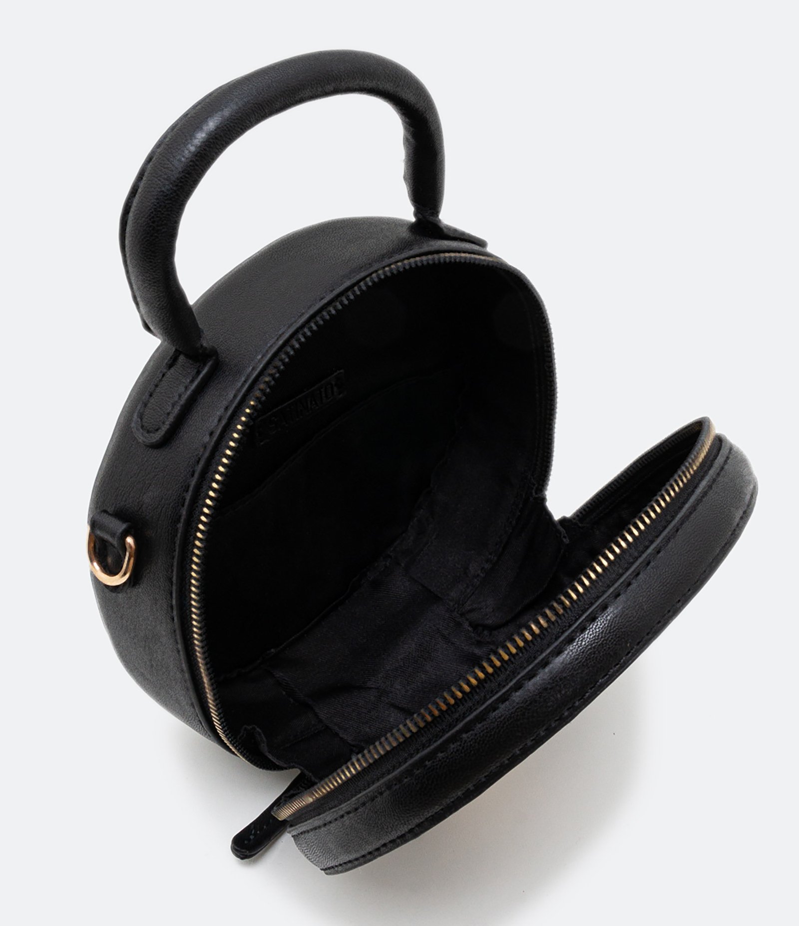 Bolsa Transversal Redonda com Alça de Mão Preto