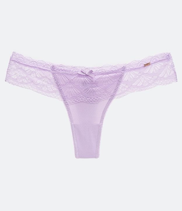 Calcinha Biquíni Fio Duplo Em Microfibra Com Renda Floral Roxo