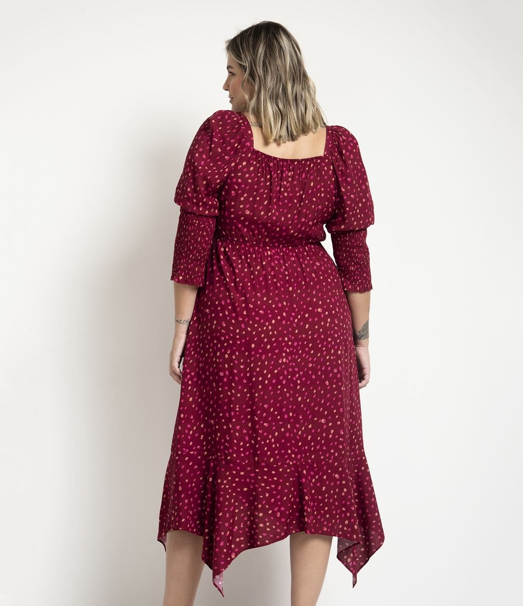 Vestido Midi Em Viscose Com Estampa Poá E Lastex Curve And Plus Size