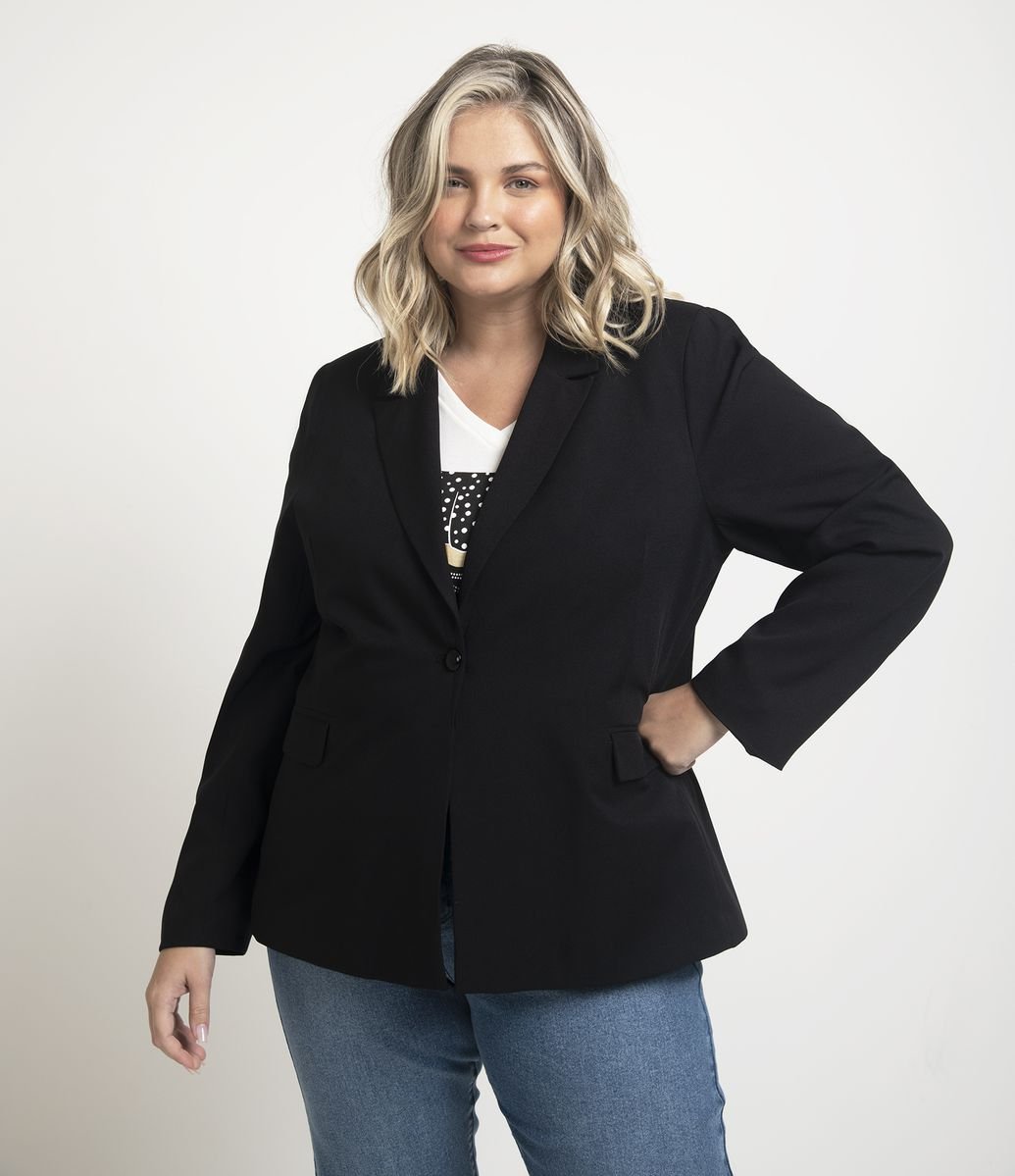 Blazer Alfaiataria Em Crepe Sem Estampa Com Botão Único Curve And Plus