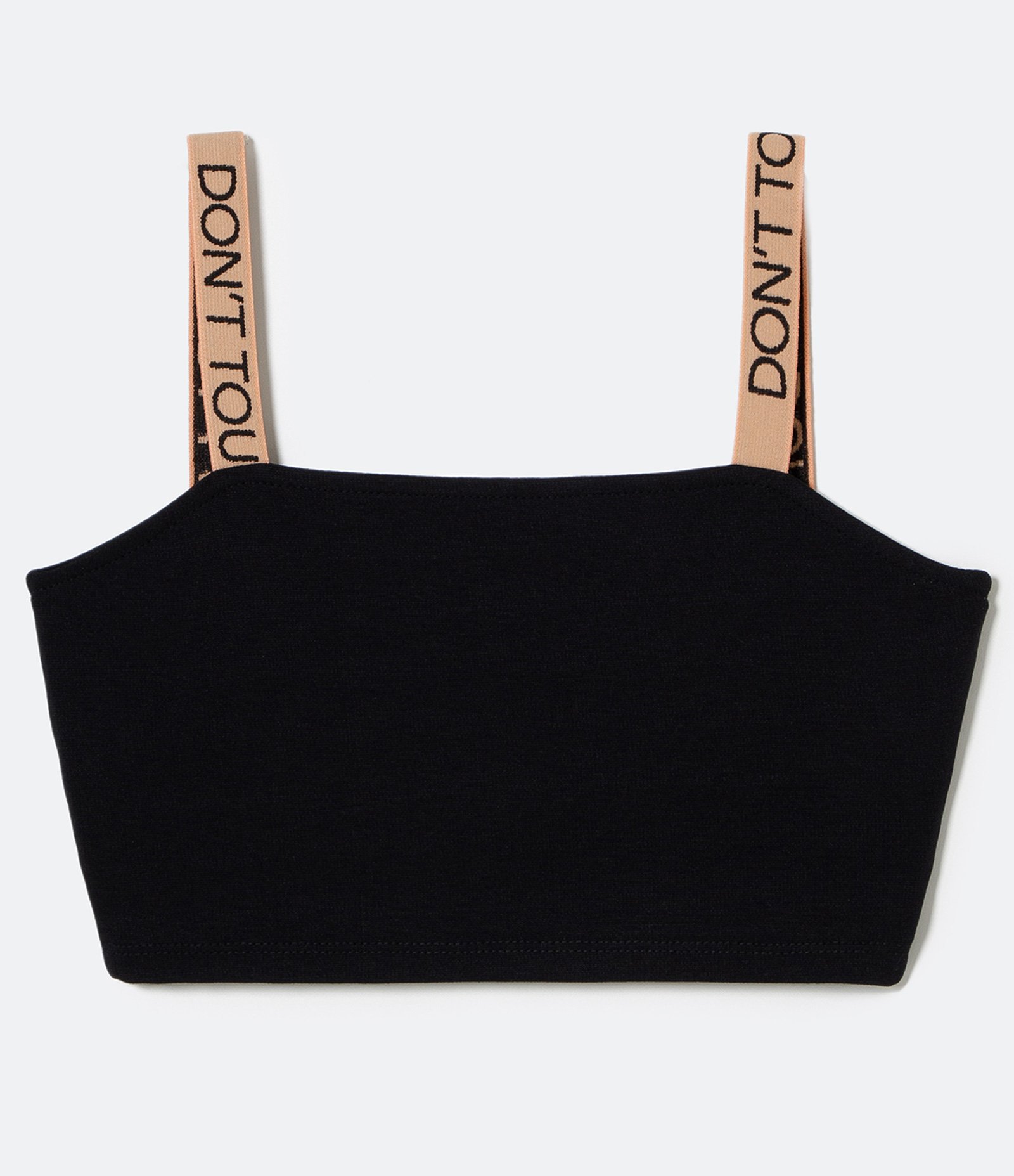 Blusa Cropped Sem Mangas com Lettering nas Alças Preto
