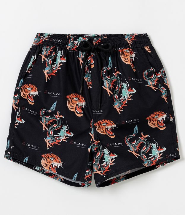 Bermuda Paper Touch com Estampa Tattoo Oriental Preto