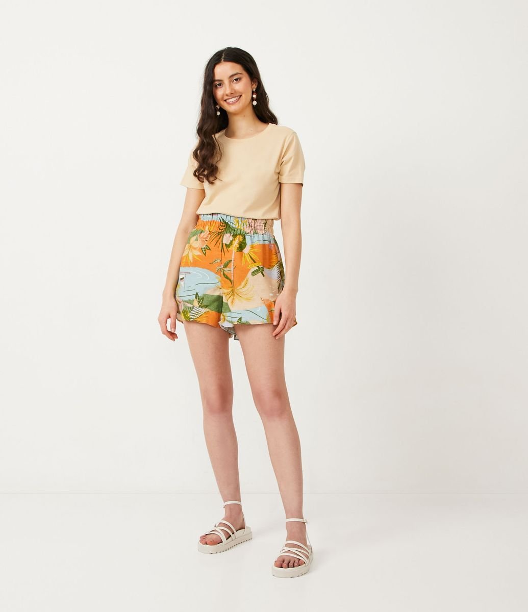 Short Evasê em Viscolinho Estampa Paraíso Amarelo - Renner