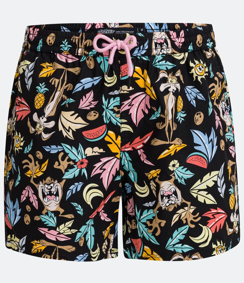 Bermuda Paper Touch com Estampa dos Looney Tunes Preto - Renner