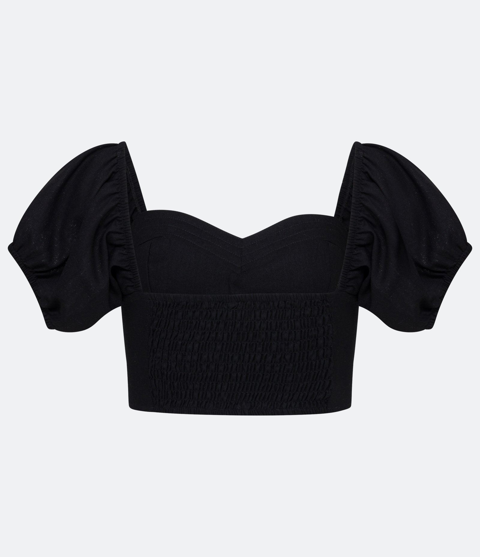 Blusa Cropped em Linho com Detalhes Pespontados Preto