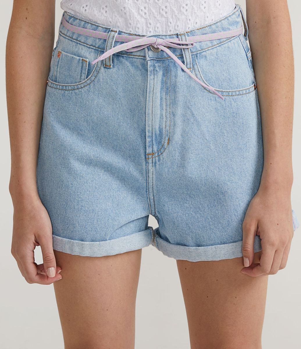 Short Mom Jeans cm Cinto de Cordão Azul - Renner