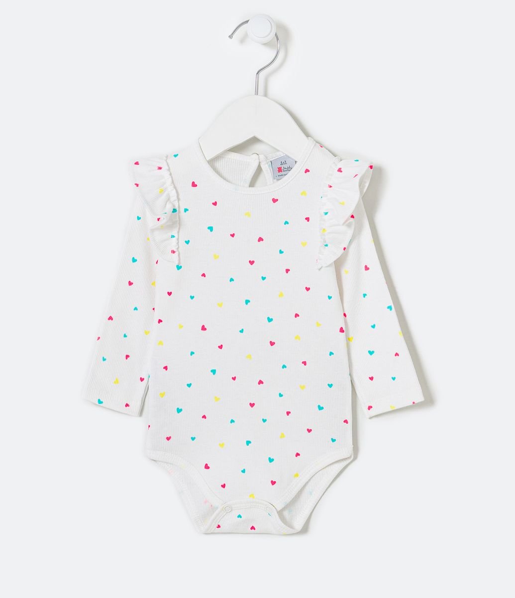 Body Infantil com Babadinhos e Estampas de Corações Coloridos - Tam 0 a ... Body Infantil com Babadinhos e Estampas de Corações Coloridos - Tam 0 a ...