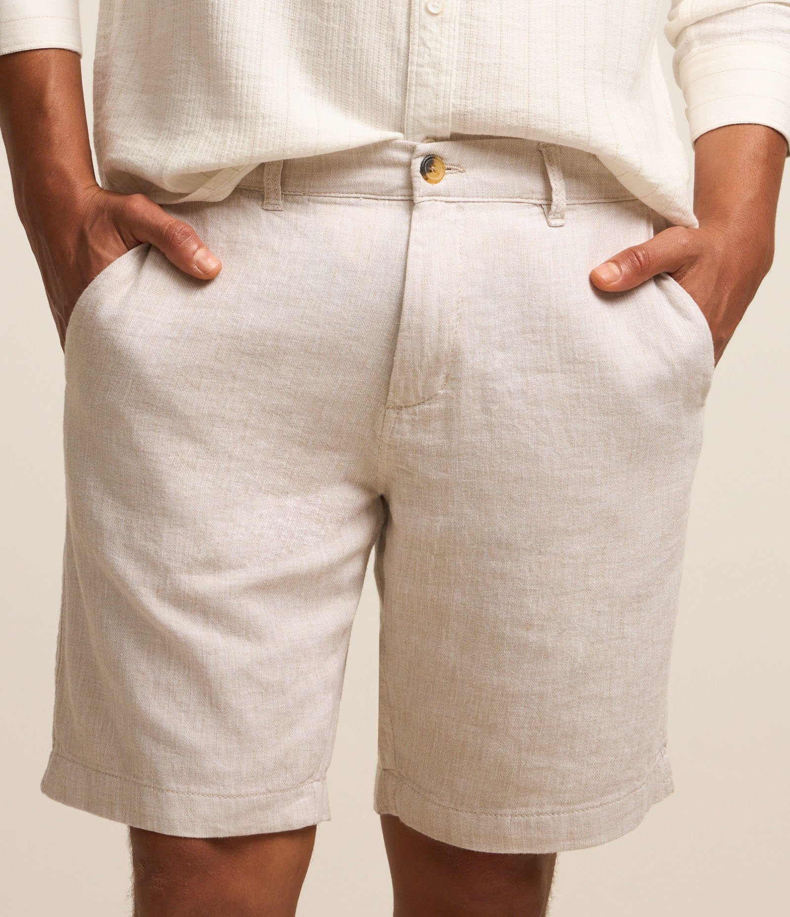 Bermuda Slim Texturizada em Linho com Algodão Crú