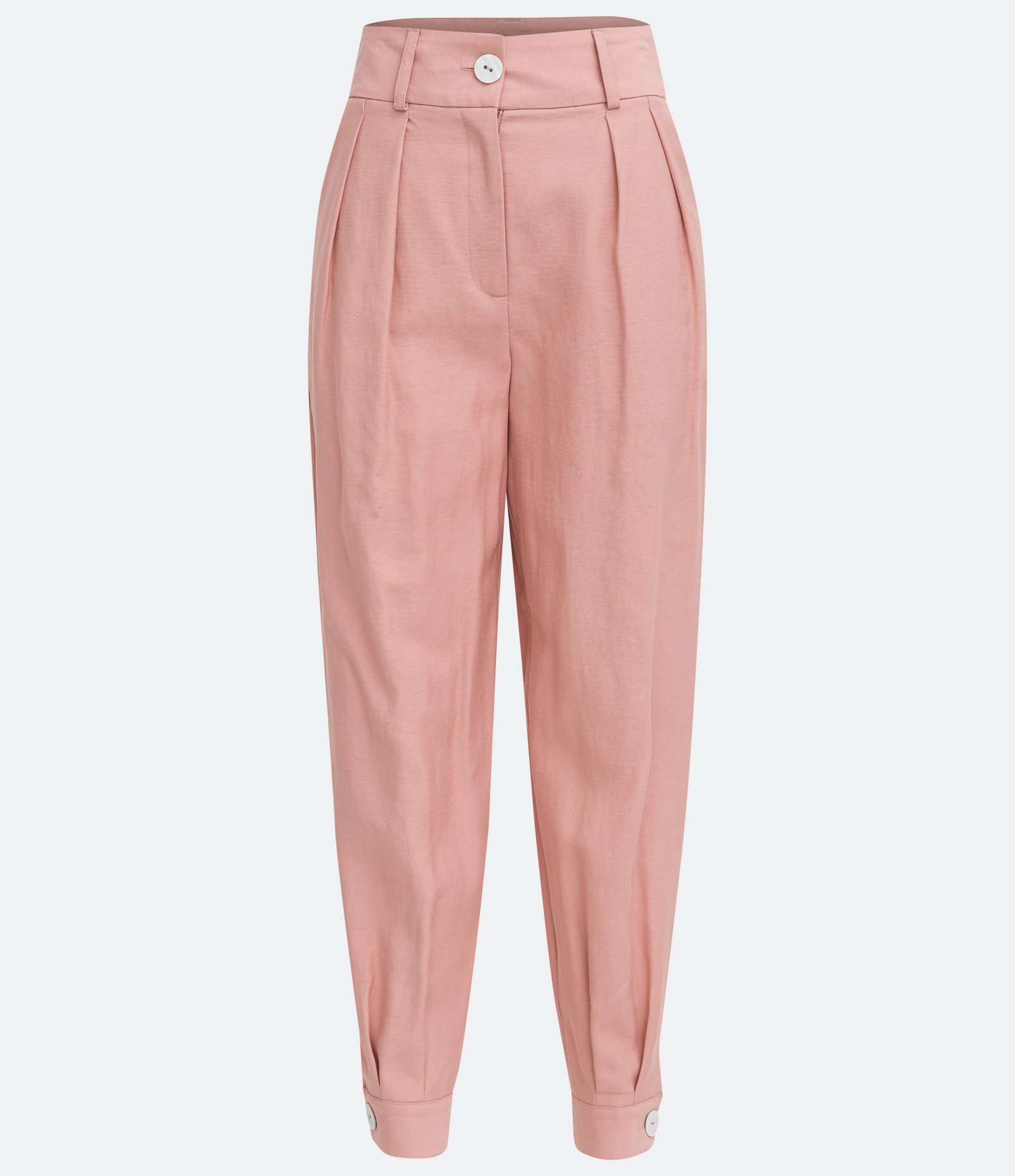 Calça Cenoura em Viscose com Pregas e Barra Ajustada Rosa