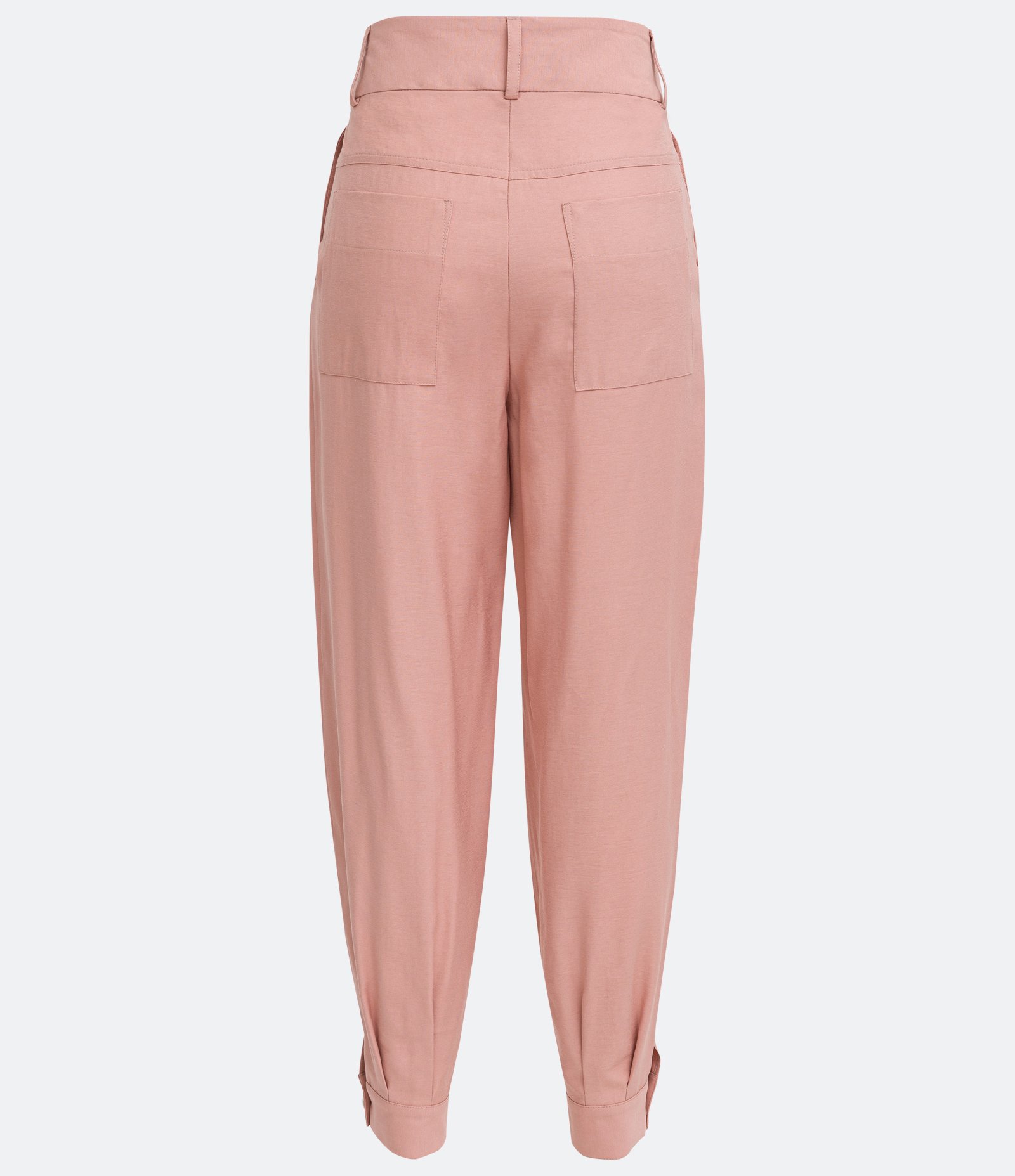 Calça Cenoura em Viscose com Pregas e Barra Ajustada Rosa