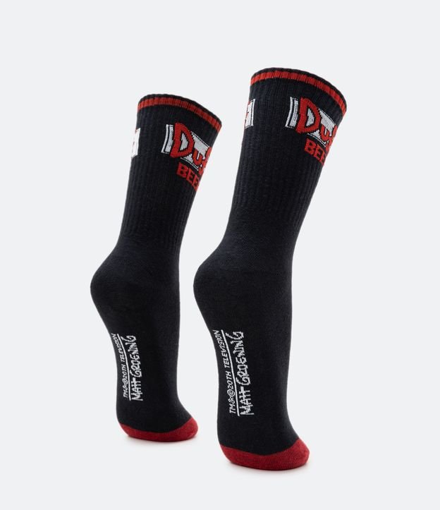 Meia Cano Alto em Algodão com Estampa Duff Beer Preto