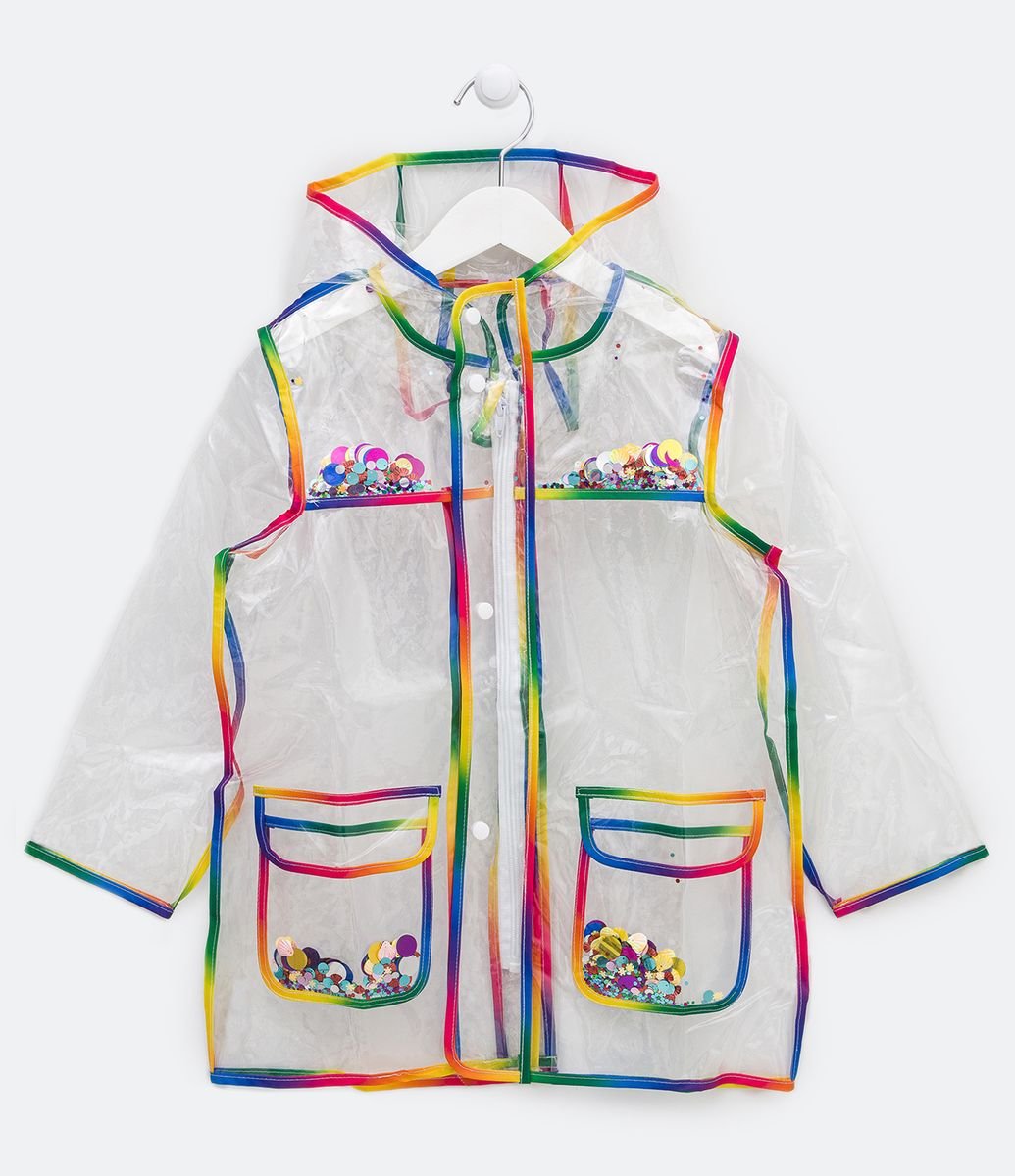 Capa de Lluvia Infantil Transparente con Bies de Colores - Talle P al M ...