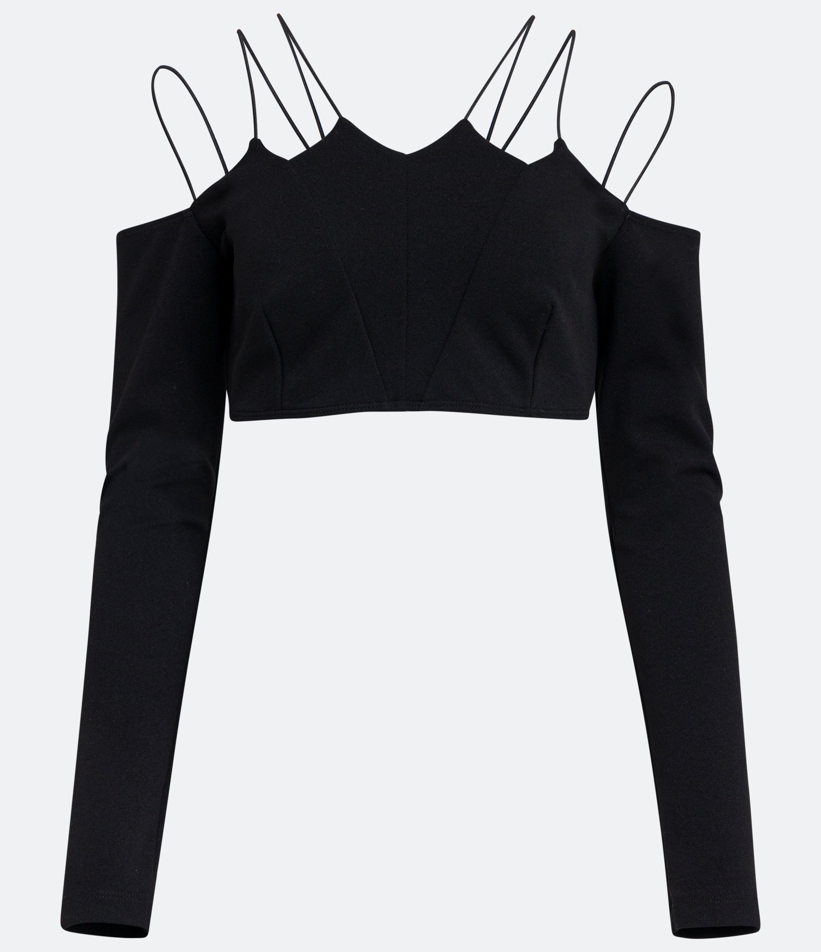 Blusa Cropped em Crepe com Alcinhas Cruzadas Preto