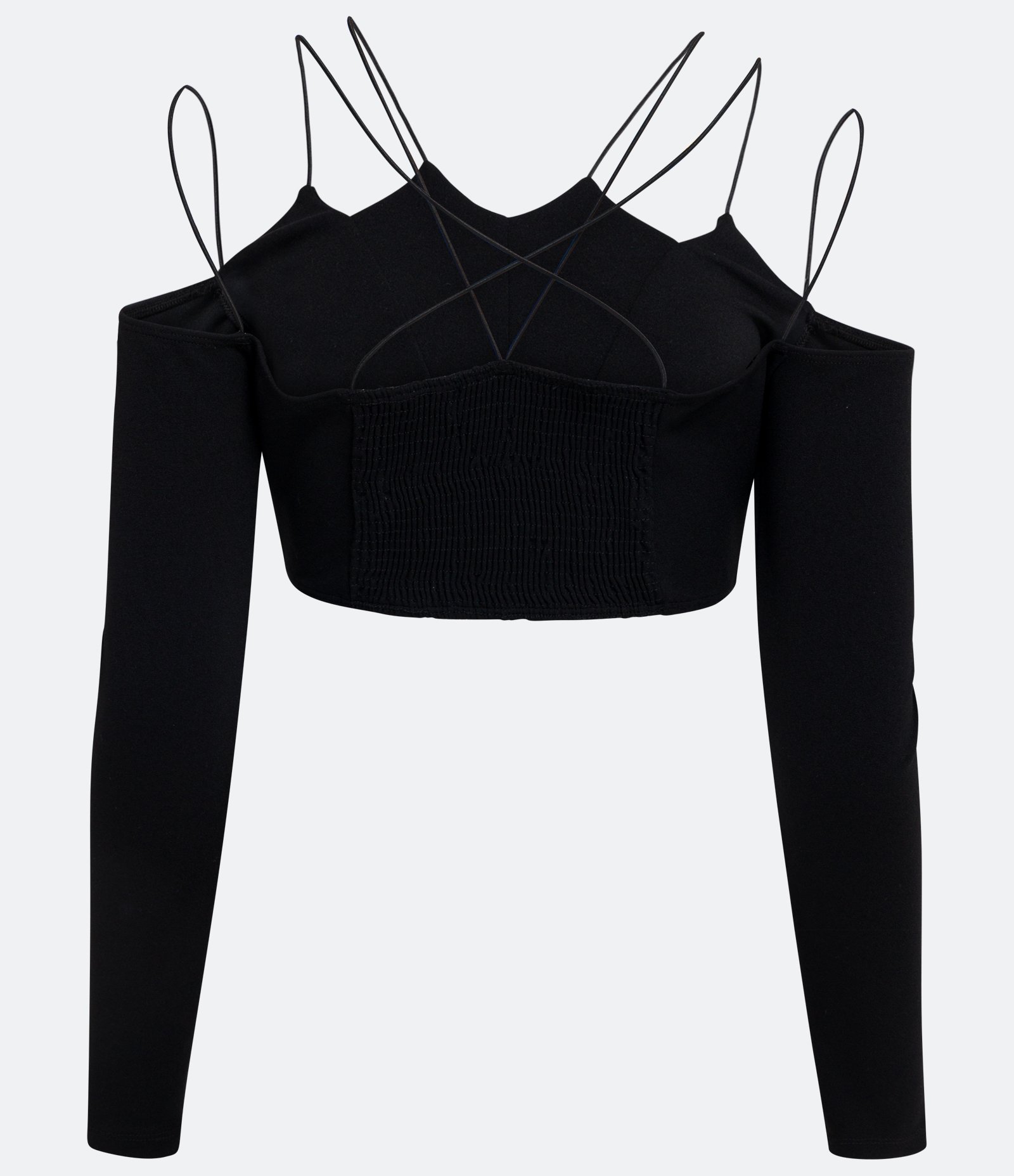 Blusa Cropped em Crepe com Alcinhas Cruzadas Preto