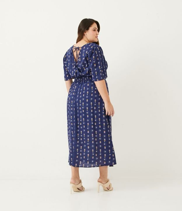 Vestido Em Viscose Midi Com Estampa De Lua Curve And Plus Size Azul