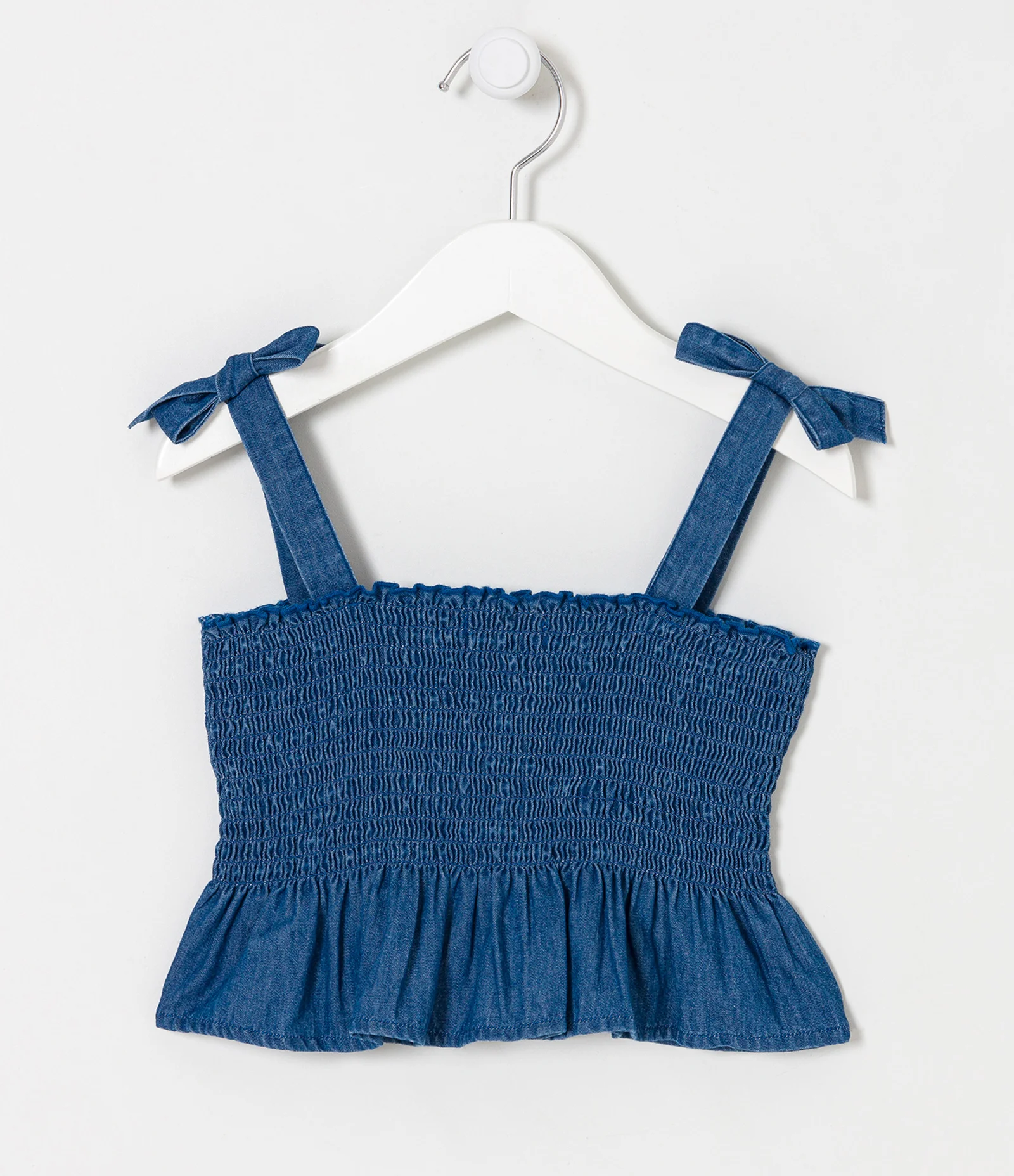 Blusa Cropped sem Manga Jeans e Com Babado Tam 1 á 5 Anos Azul
