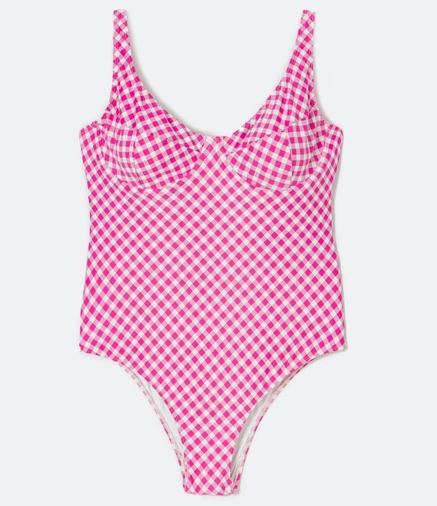 Maiô Meia Taça Em Poliamida Com Estampa Xadrez Vichy Curve And Plus Size Rosa