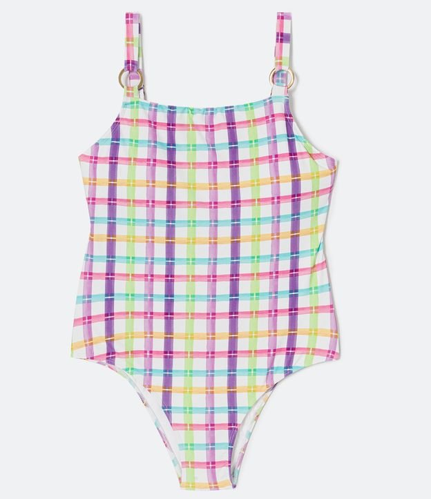 Maiô Em Poliamida Com Decote Reto E Estampa Xadrez Curve And Plus Size