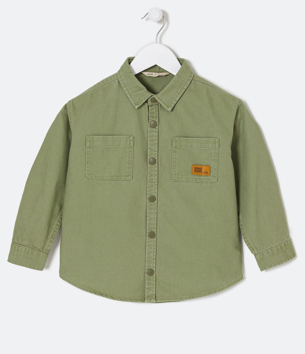Camisa Oversized Infantil em Sarja com Bolsos - Tam 5 a 14 Anos Verde - Renner