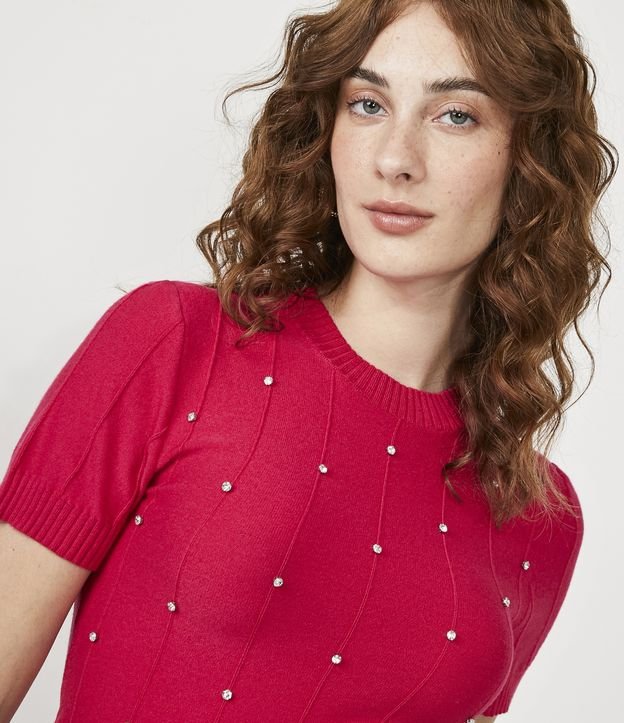 Blusa em Tricô com Strass Aplicado Rosa