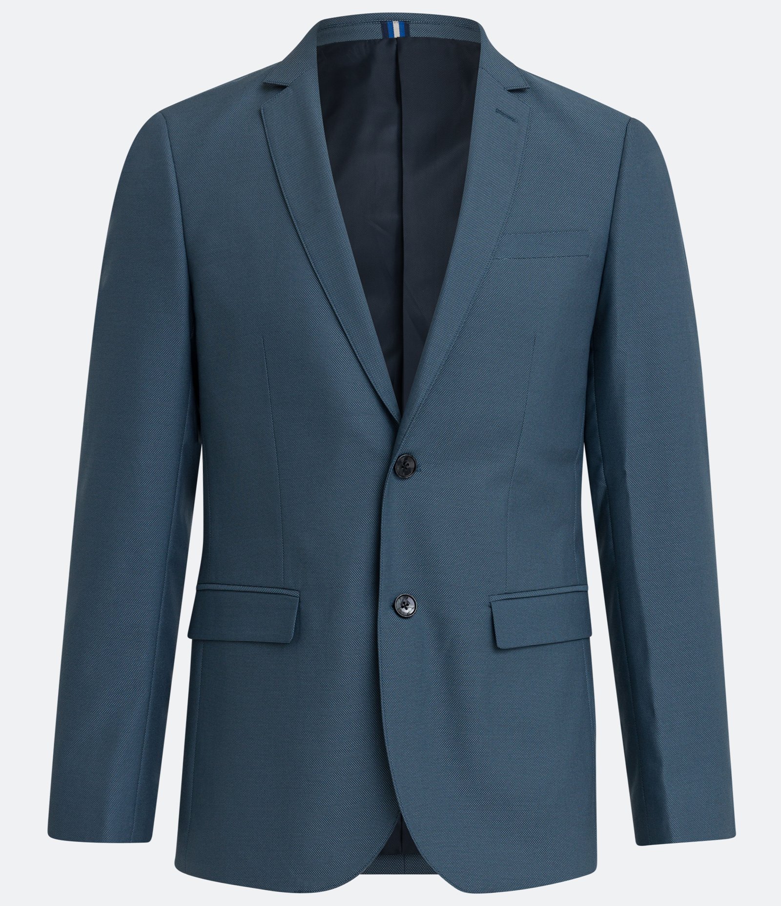 Paletó Super Slim com Textura Maquinetada e Bolsos Azul Médio