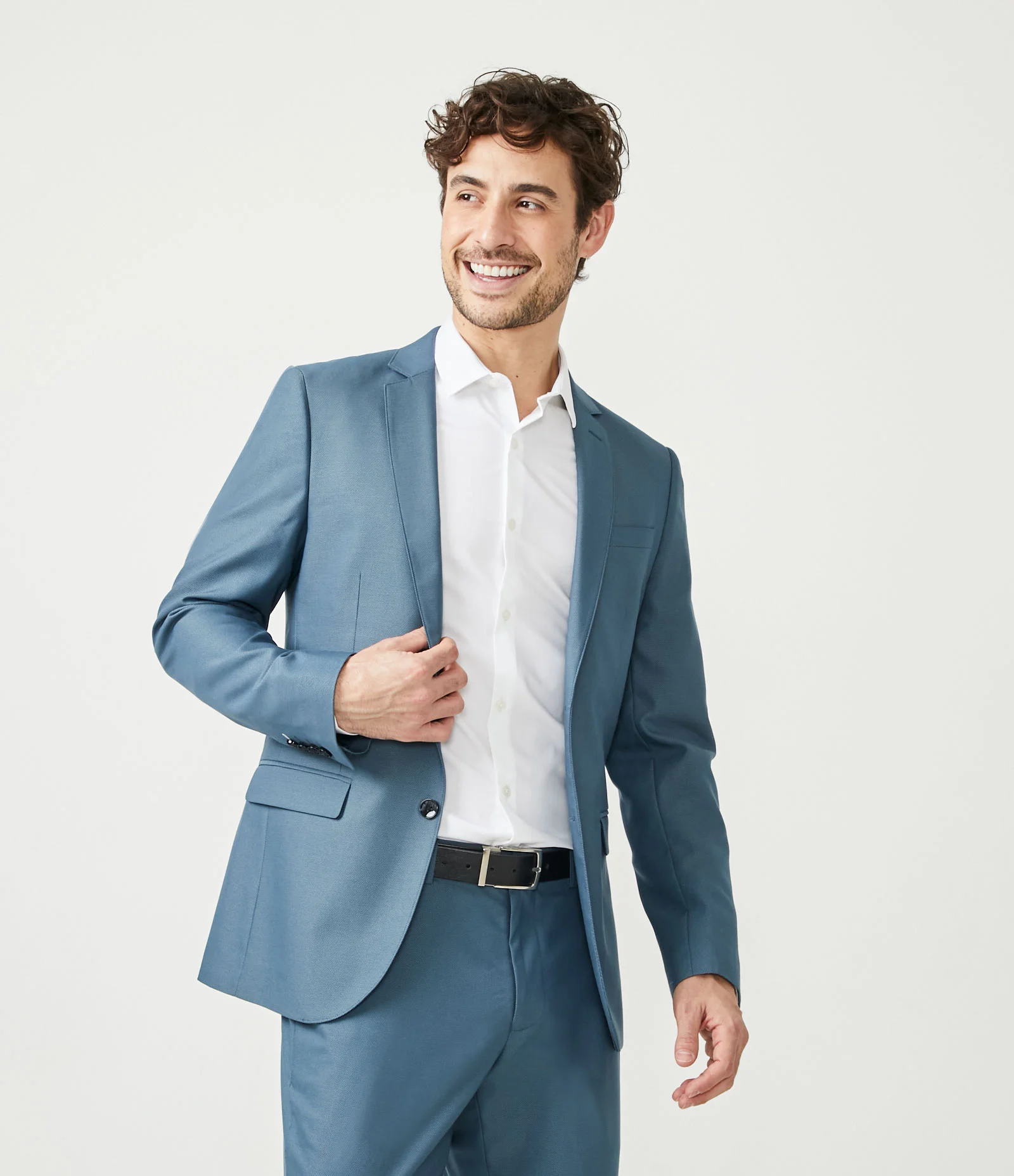Paletó Super Slim com Textura Maquinetada e Bolsos Azul Médio