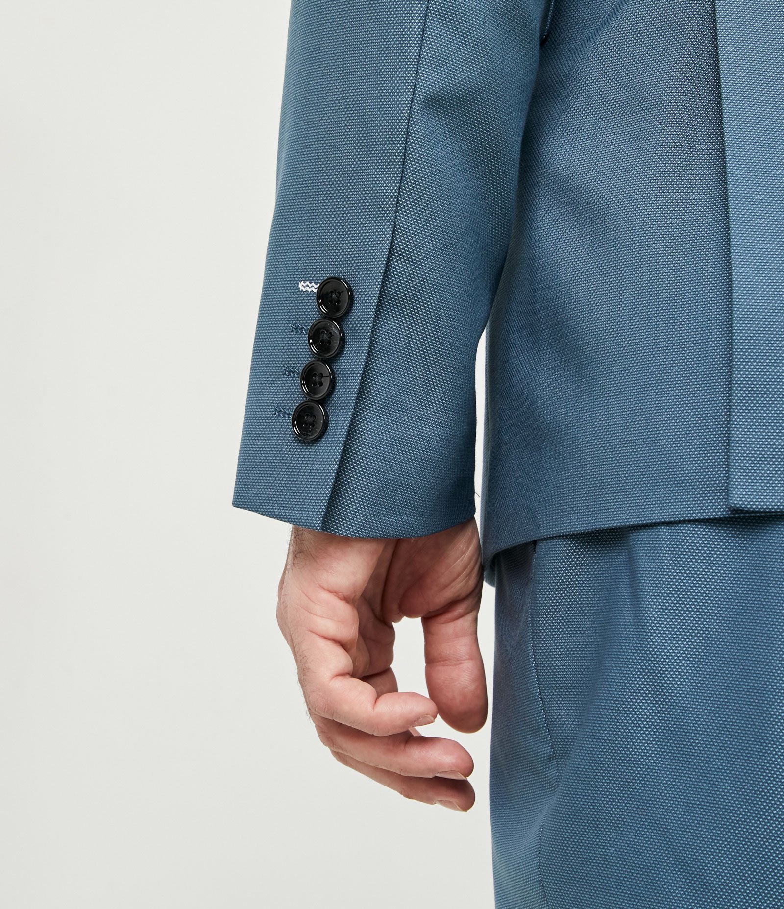 Paletó Super Slim com Textura Maquinetada e Bolsos Azul Médio