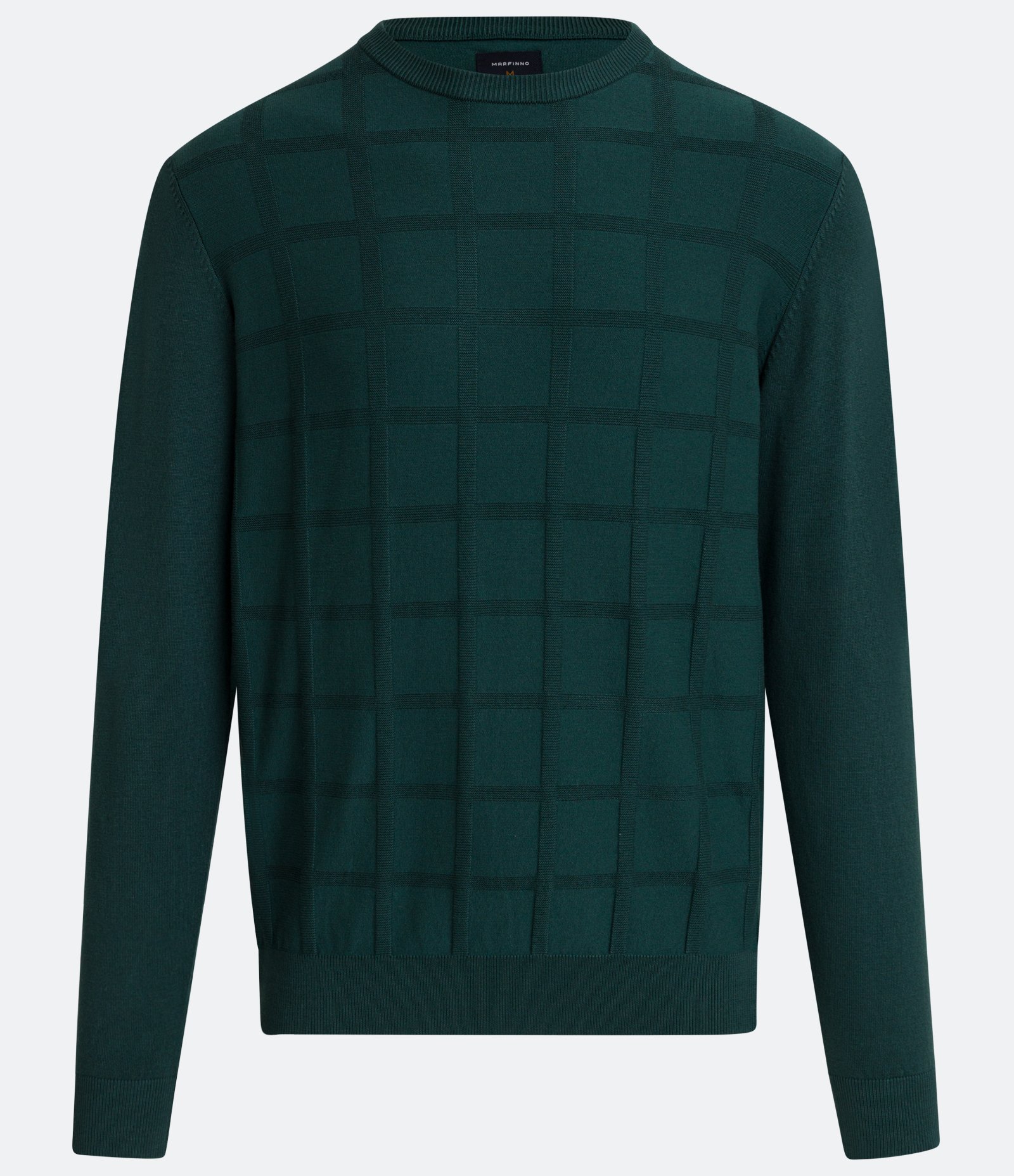 Suéter em Tricô com Textura Quadriculada Verde