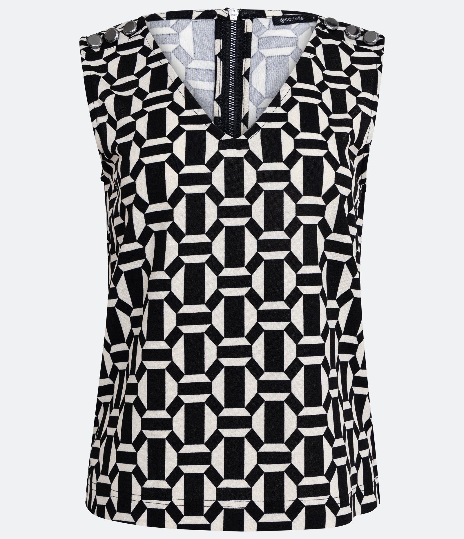 Blusa sem Manga em Crepe com Estampa Geometrica Preto