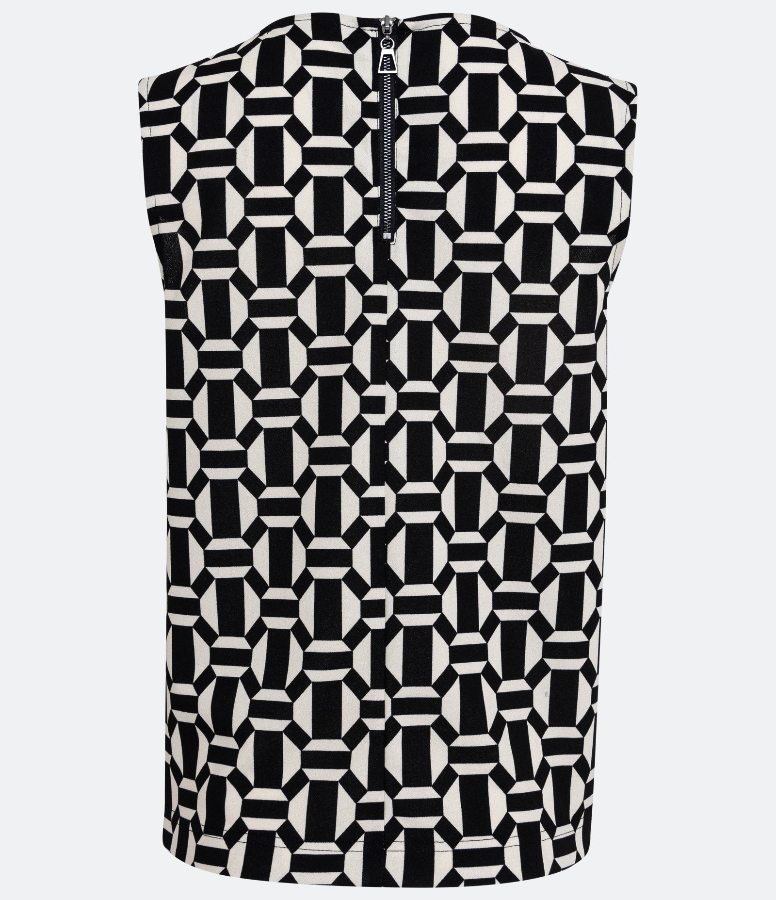 Blusa sem Manga em Crepe com Estampa Geometrica Preto