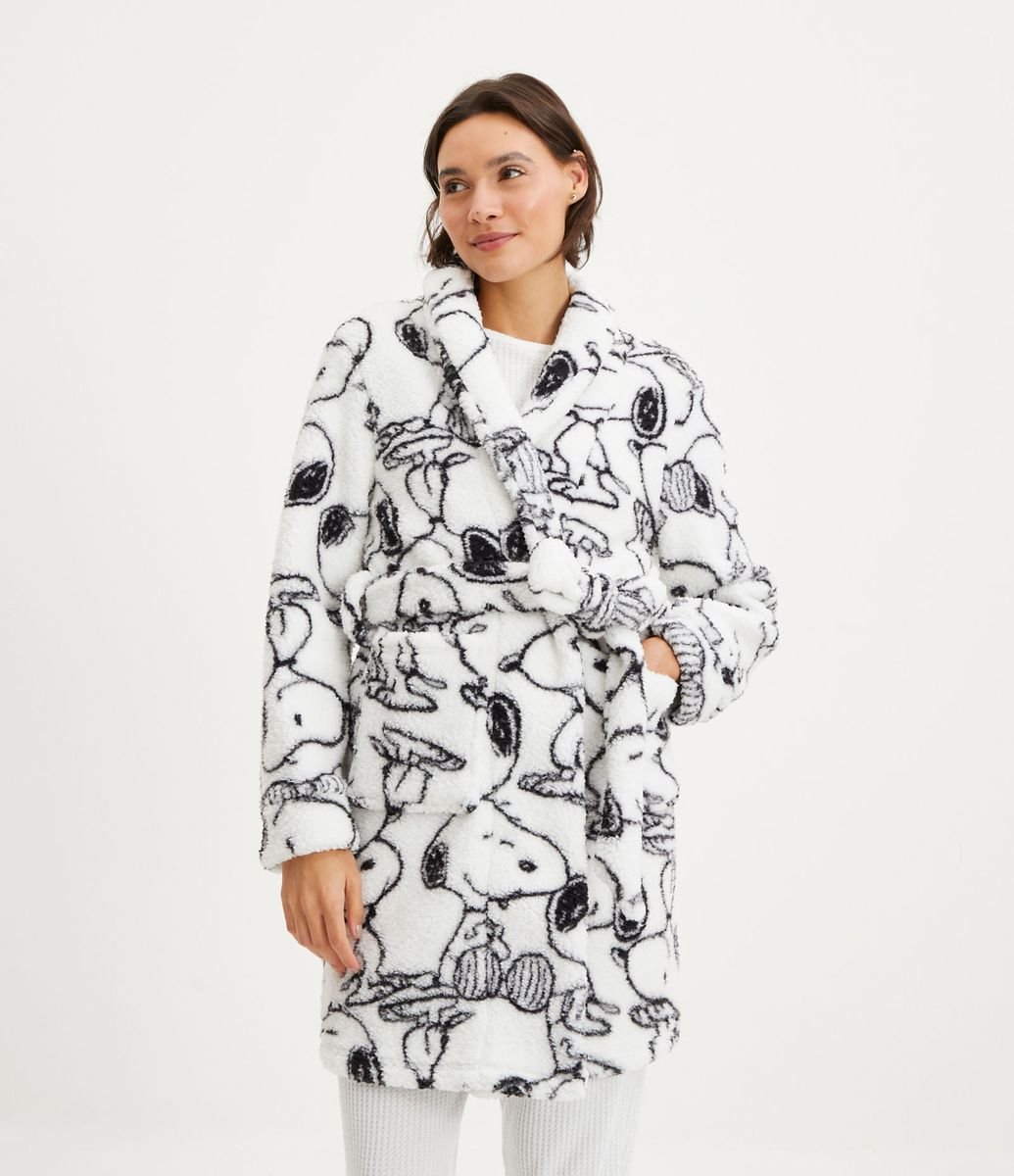 Robe Curto em Sherpa com Amarração e Estampa Snoopy Branco - Renner