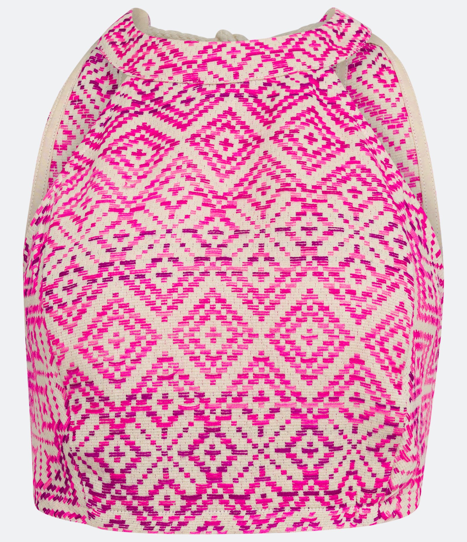 Blusa Cropped em Algodão Texturizado com Estampa Geométrica Rosa