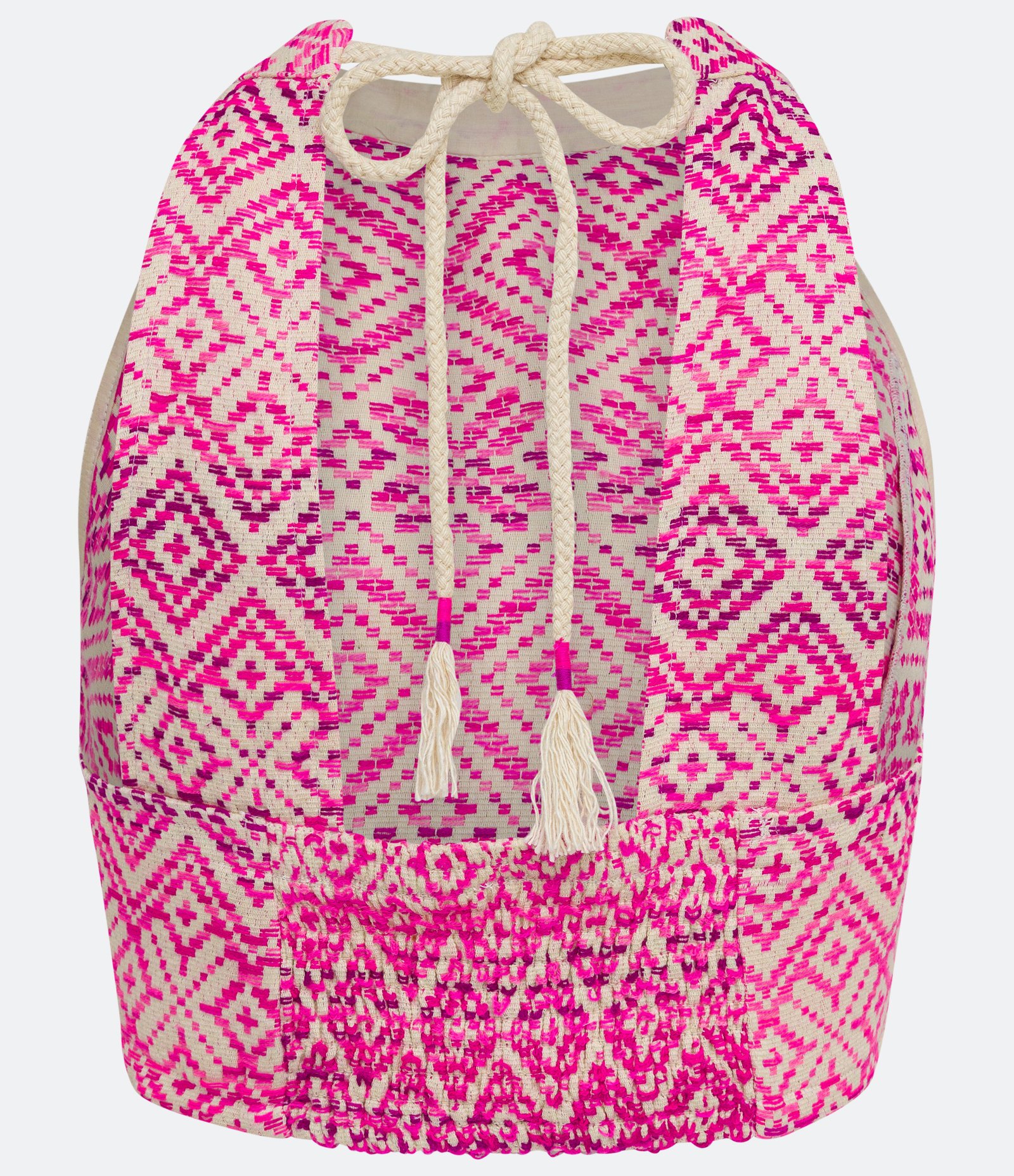 Blusa Cropped em Algodão Texturizado com Estampa Geométrica Rosa