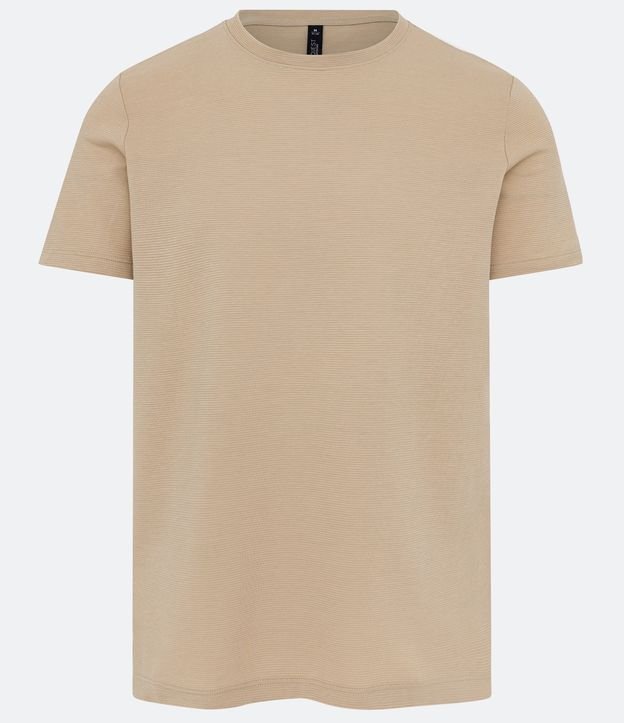 Remera Slim en Algodón Peruano con Textura Acanalada Beige