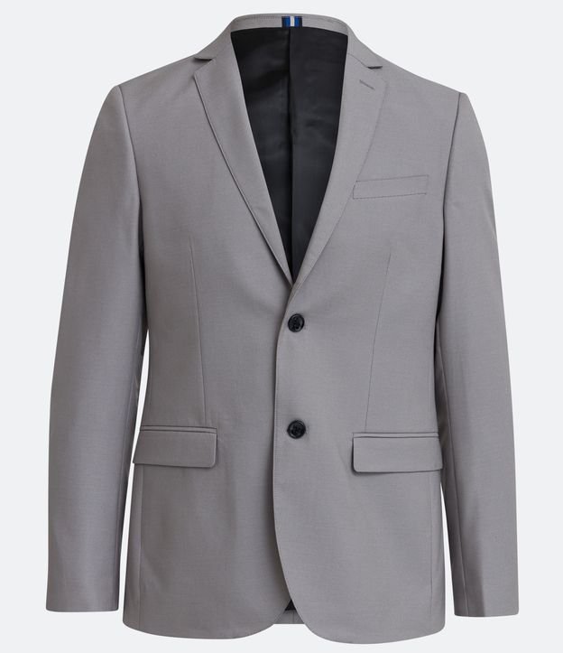 Paletó Super Slim com Textura Maquinetada e Bolsos Cinza Claro