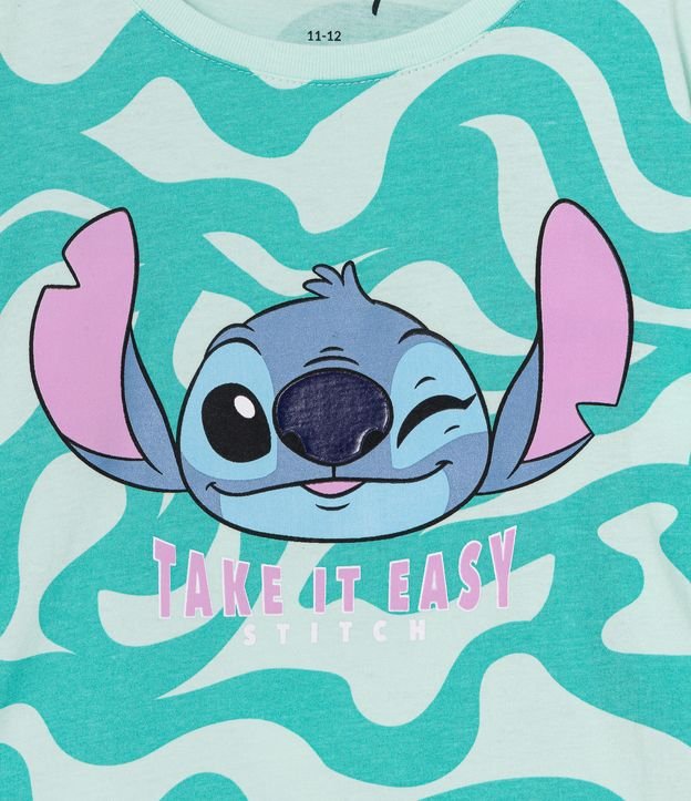 Camiseta Cropped Infantil Estampa Stitch - Tam 7 a 14 Anos Verde