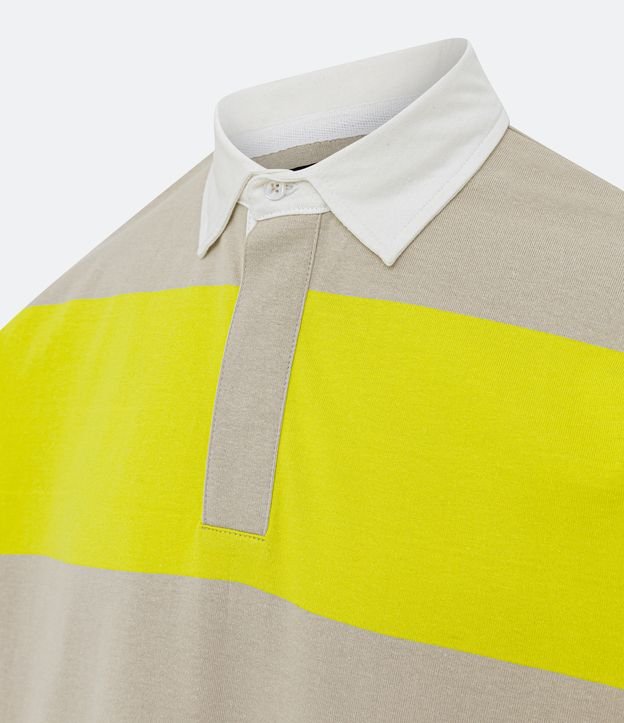 Polo Boxy em Algodão com Listras e Gola Contrastante Amarelo Neon