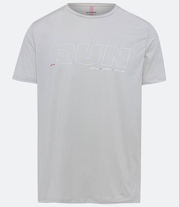 Camiseta Esportiva com Textura e Estampa de Lettering Run Cinza Camiseta Esportiva com Textura e Estampa de Lettering Run Cinza
