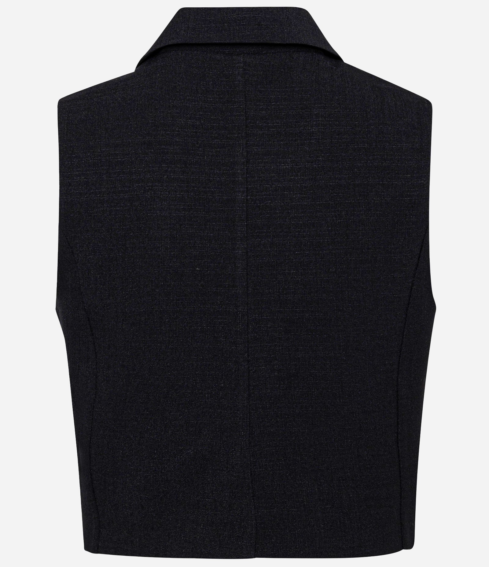 Colete Cropped Alfaitaria em Crepe com Transpasse com Botões Preto
