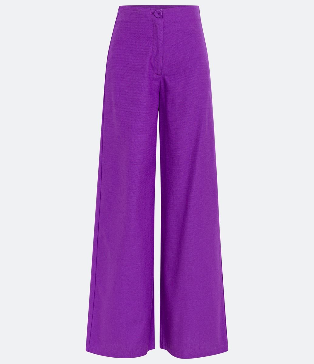 Calça Pantalona em Tricoline com Bolsos Roxo - Renner