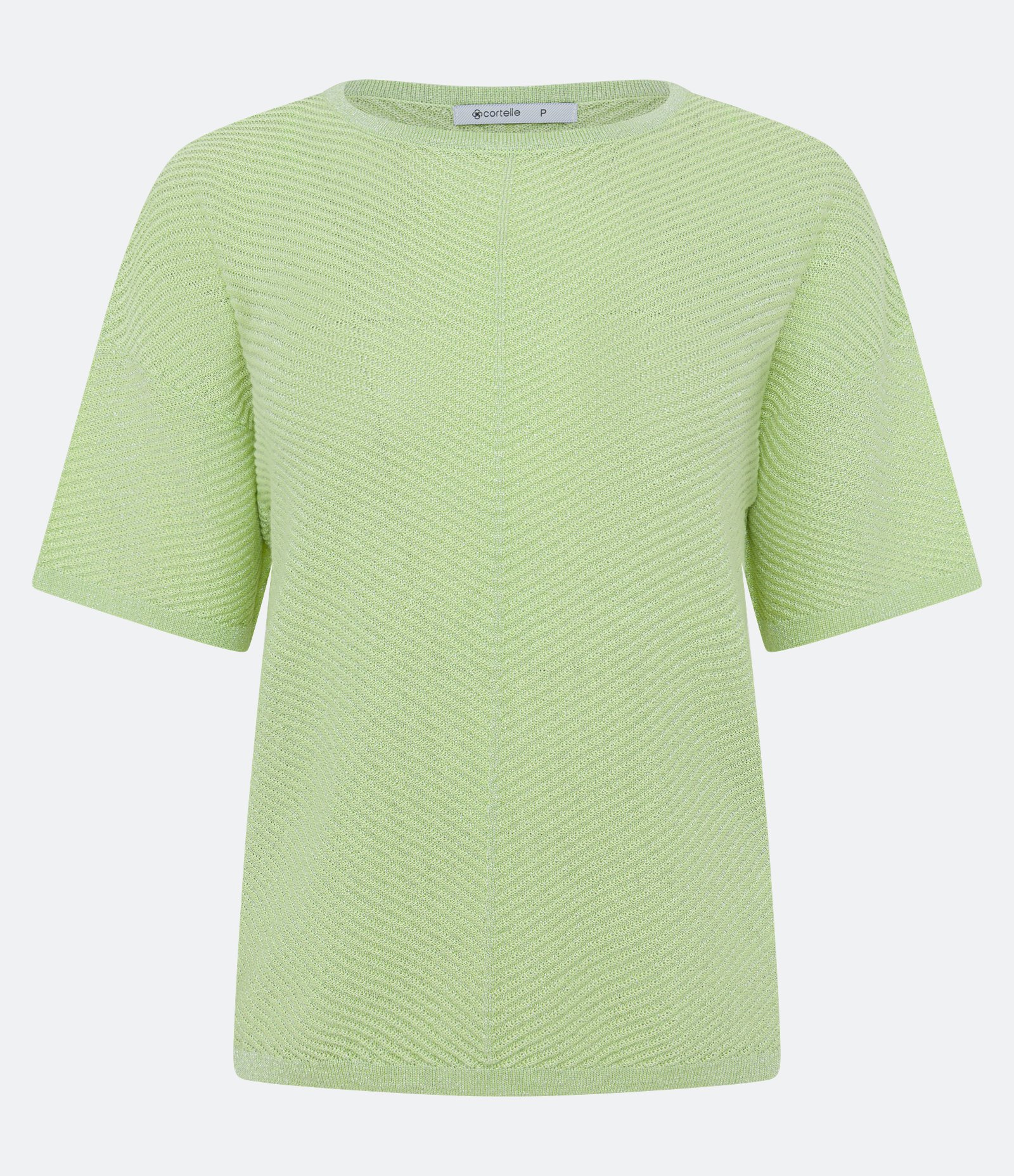 Blusa Manga Curta em Tricô com Fio Metalizado e Cava Deslocada Verde