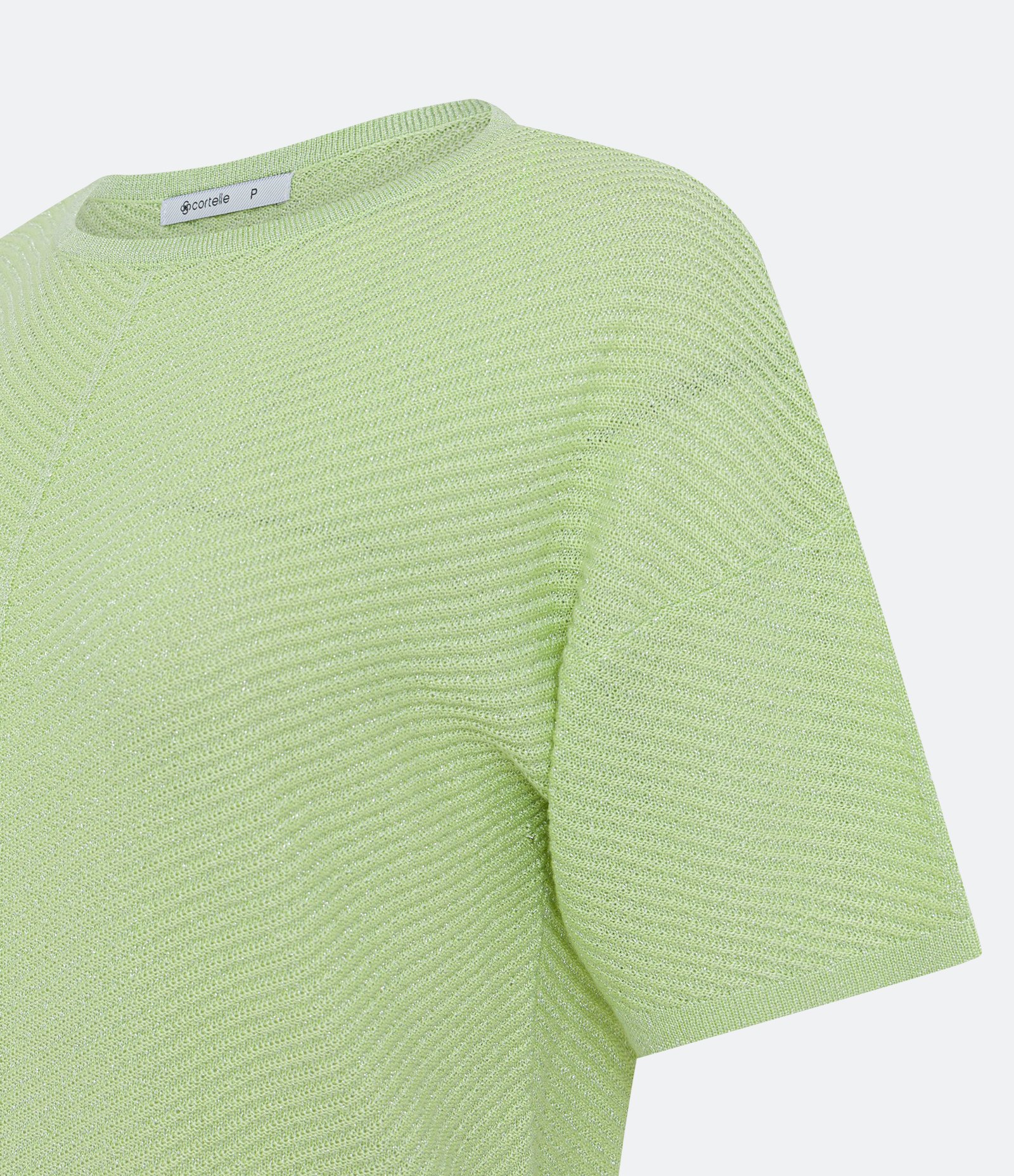 Blusa Manga Curta em Tricô com Fio Metalizado e Cava Deslocada Verde