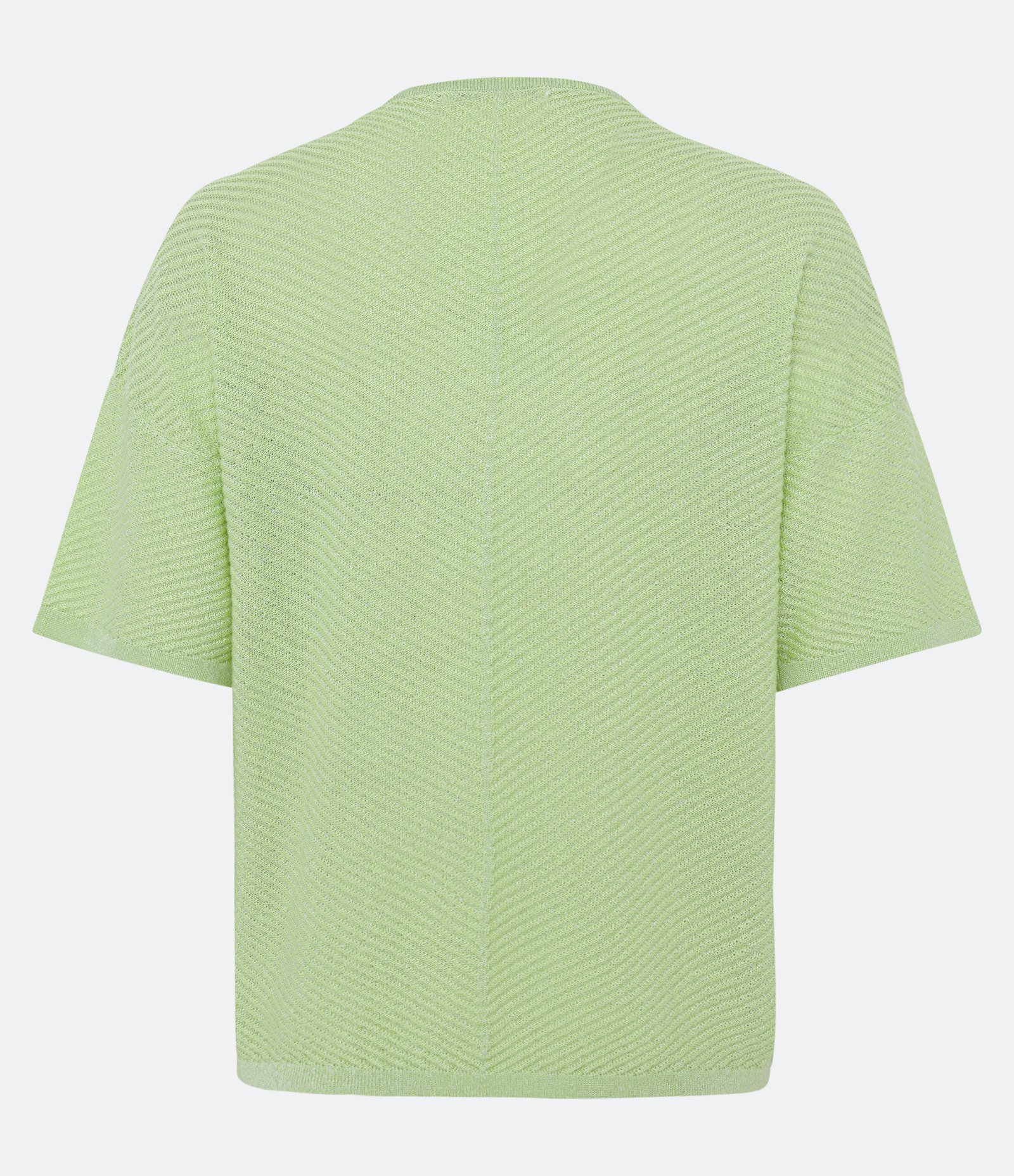 Blusa Manga Curta em Tricô com Fio Metalizado e Cava Deslocada Verde