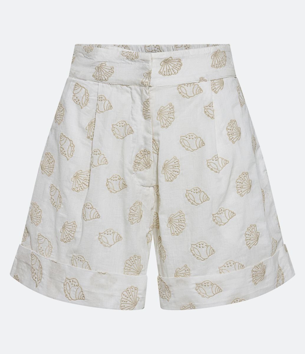 Short Curto em Tricoline com Bolsos e Bordado de Conchinhas Branco - Renner