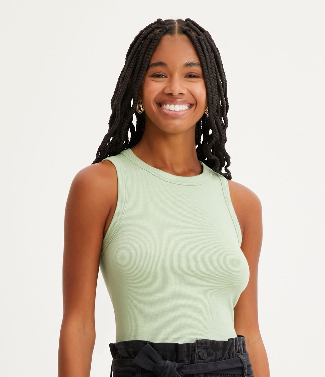 Regata Cropped em Ribana Canelada com Gola Redonda