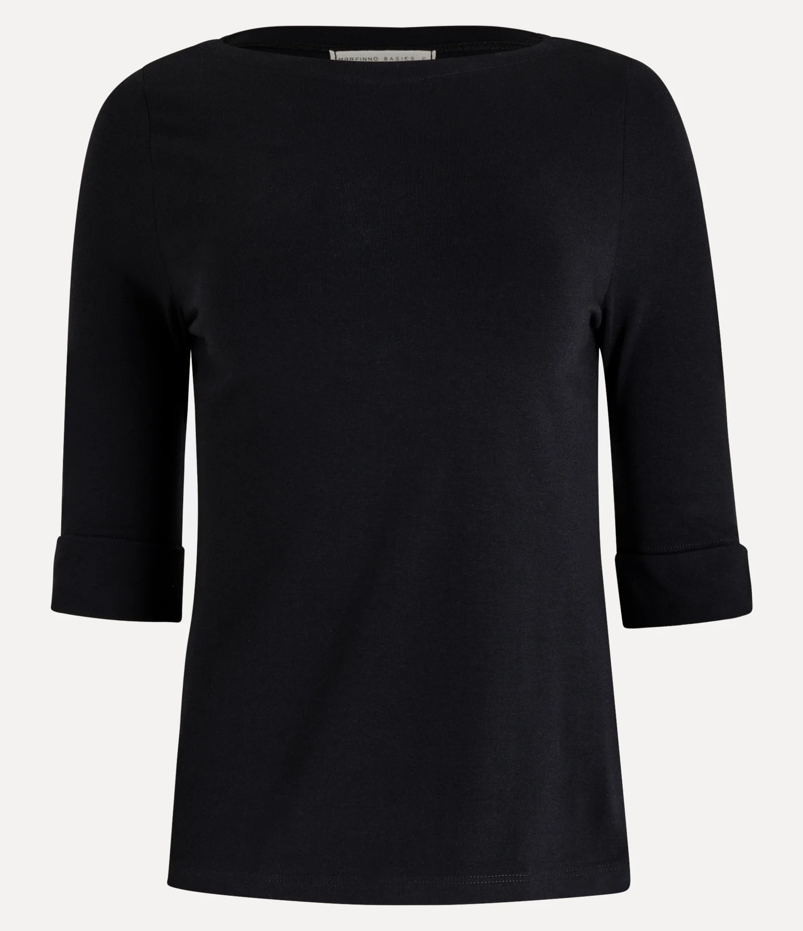 Blusa Alongada com Gola Canoa e Manga 3/4 com Dobra na Barra Preto